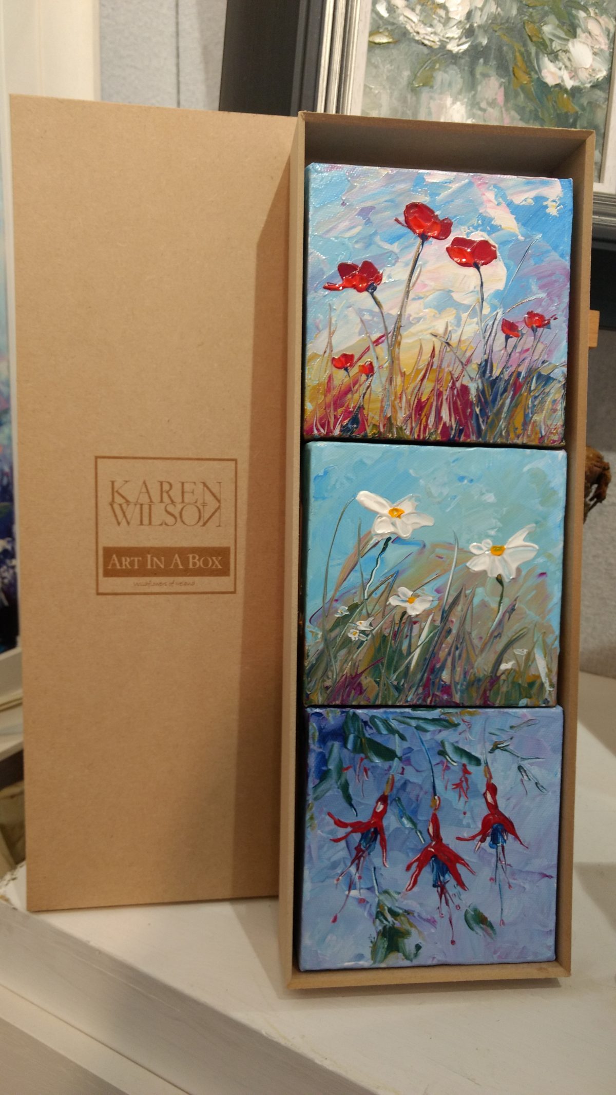 "ART IN A BOX" 3 ORIGINAL PAINTINGS IN A PRESENTATION BOX - Karen ...