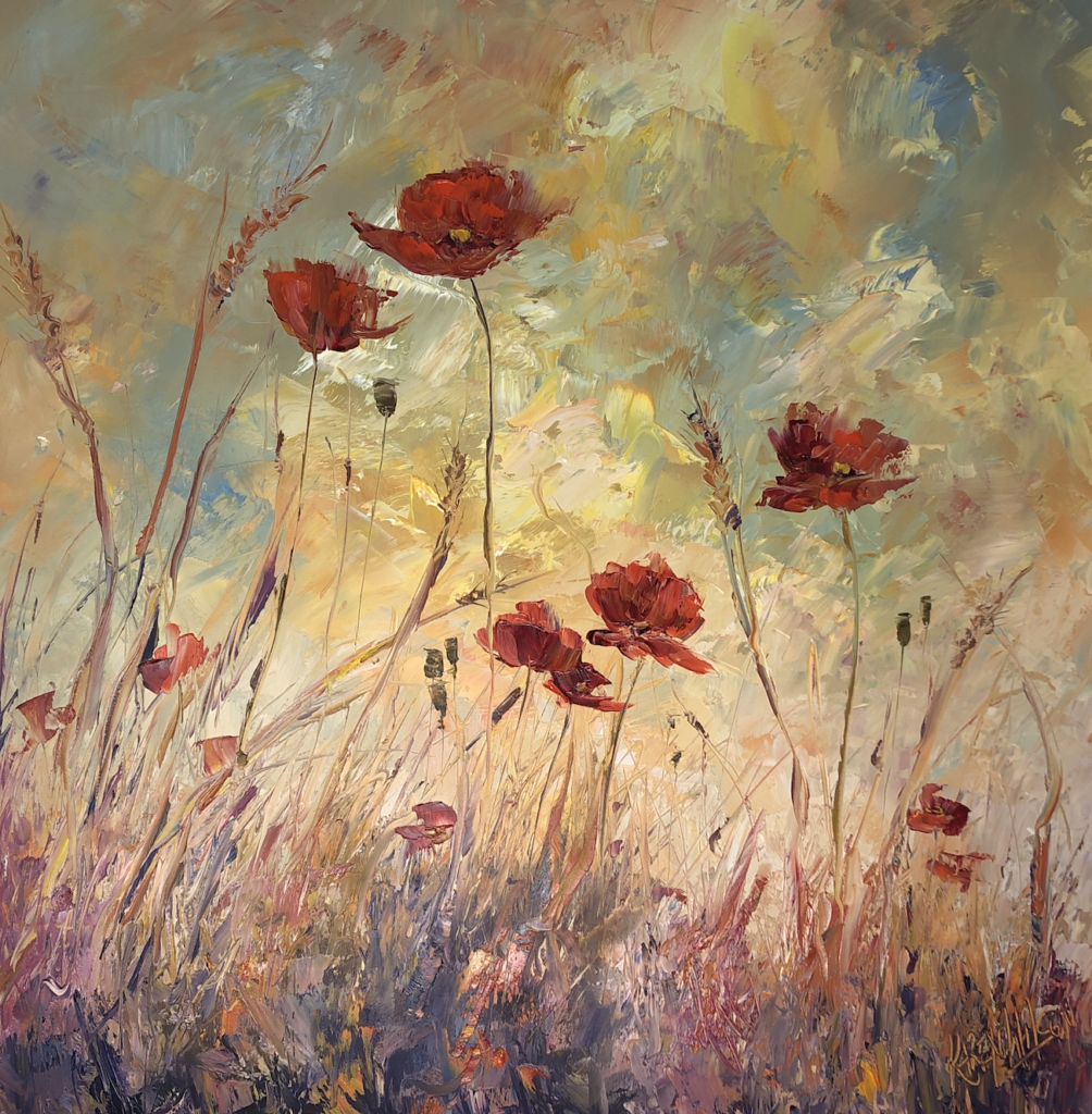Pure Silk Scarf - Poppy Breeze - Karen Wilson Art